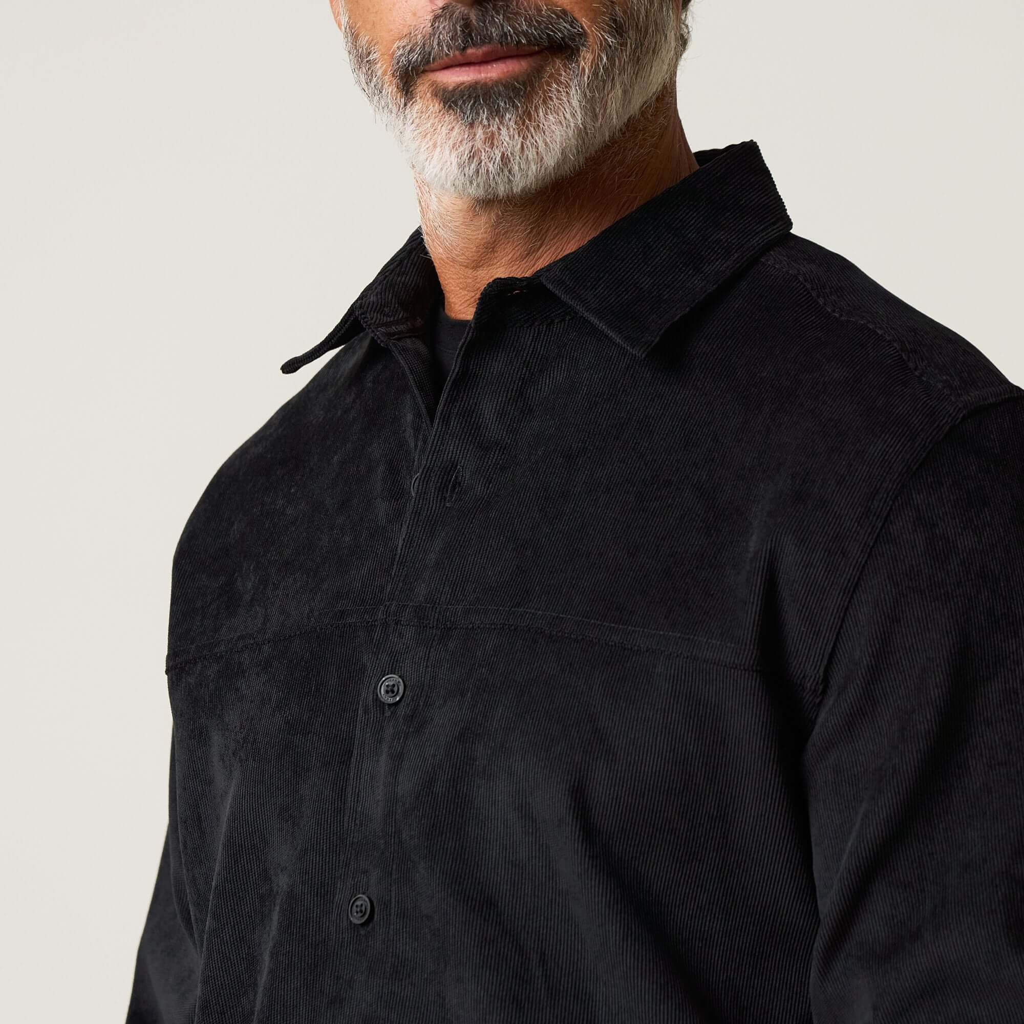 Long Sleeve Solid Cord Button Down in Black | Weatherproof® Vintage