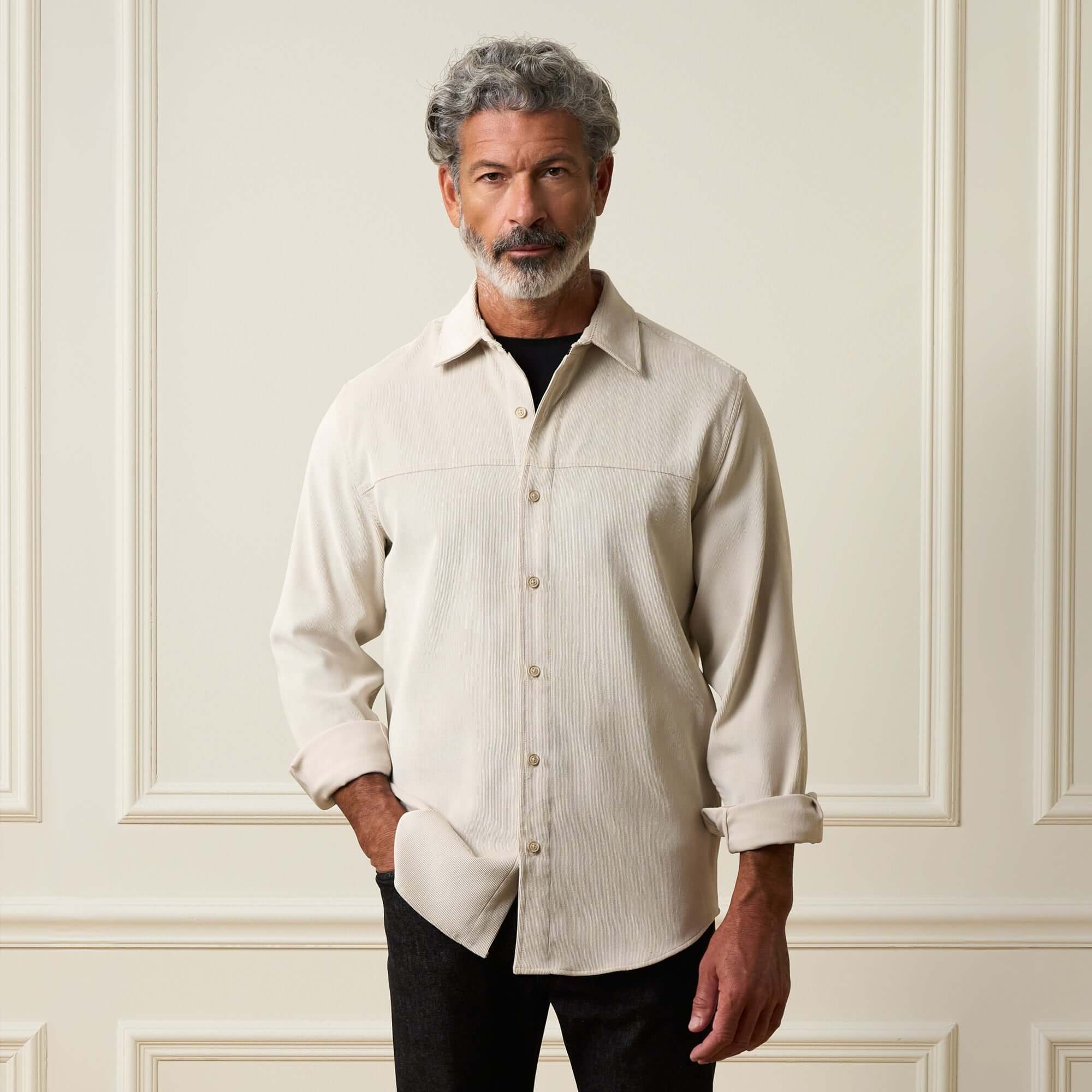 Long Sleeve Solid Cord Button Down Cream | Weatherproof® Vintage